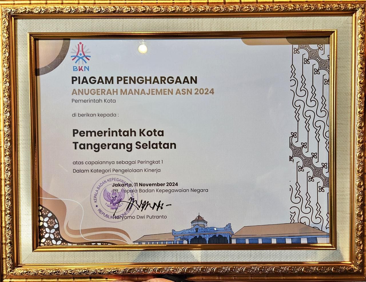 Pemkot Tangsel Raih Penghargaan Nasional Pengelolaan Kinerja